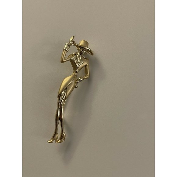 Jewelry | Novelty Pin Lady Woman Gold Colored Dress Heals Deco D11 ...